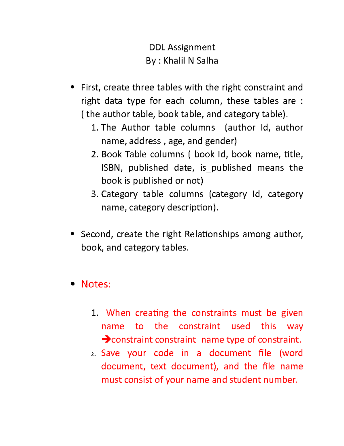 DB-Assigment 1 - voasdsa - DDL Assignment By : Khalil N Salha First ...