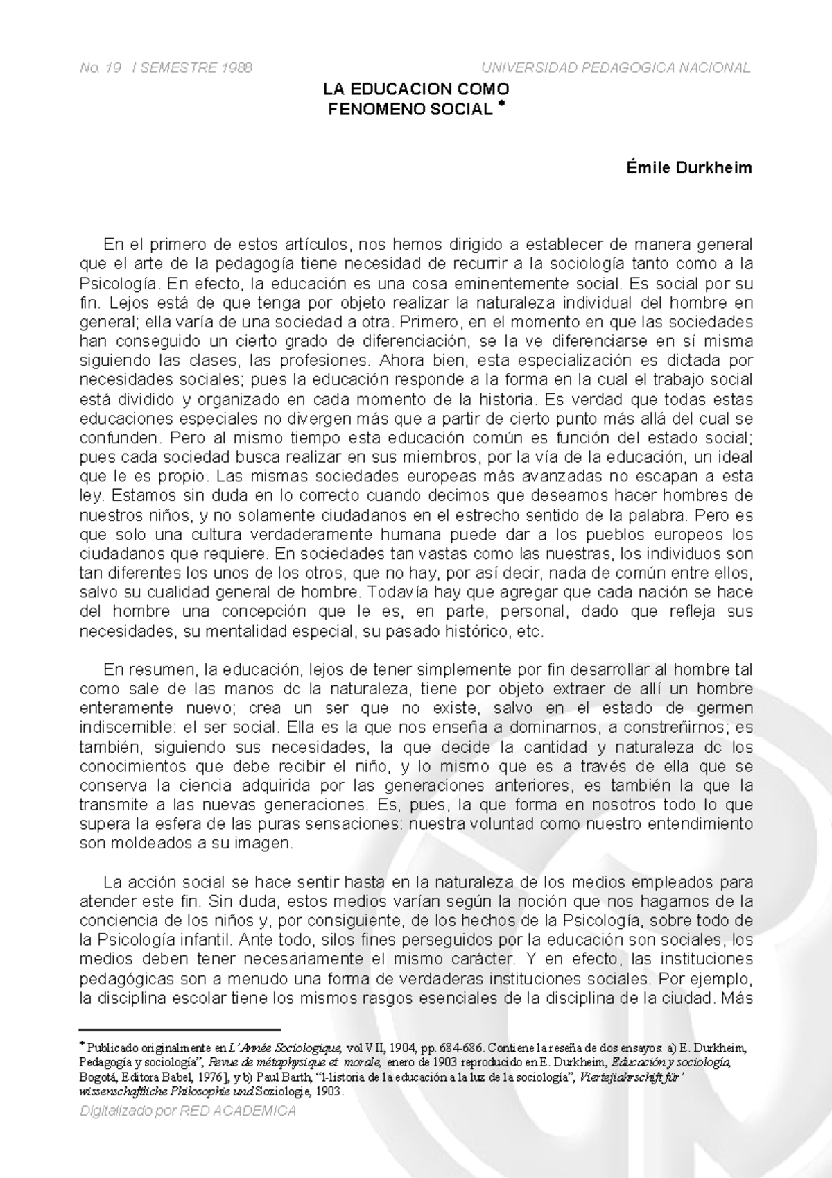 1.5 Durkheim, E. (1988) La educación como fenómeno Social. Universidad ...