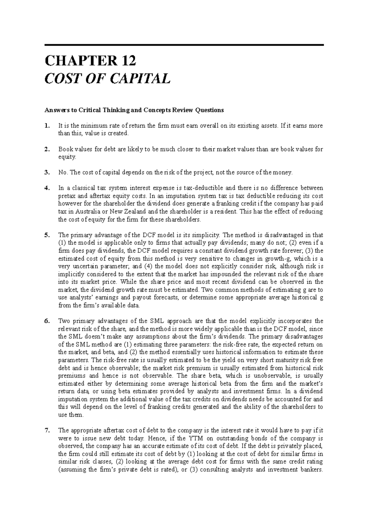 Chapter 12 - ererererere - CHAPTER 12 COST OF CAPITAL Answers to ...