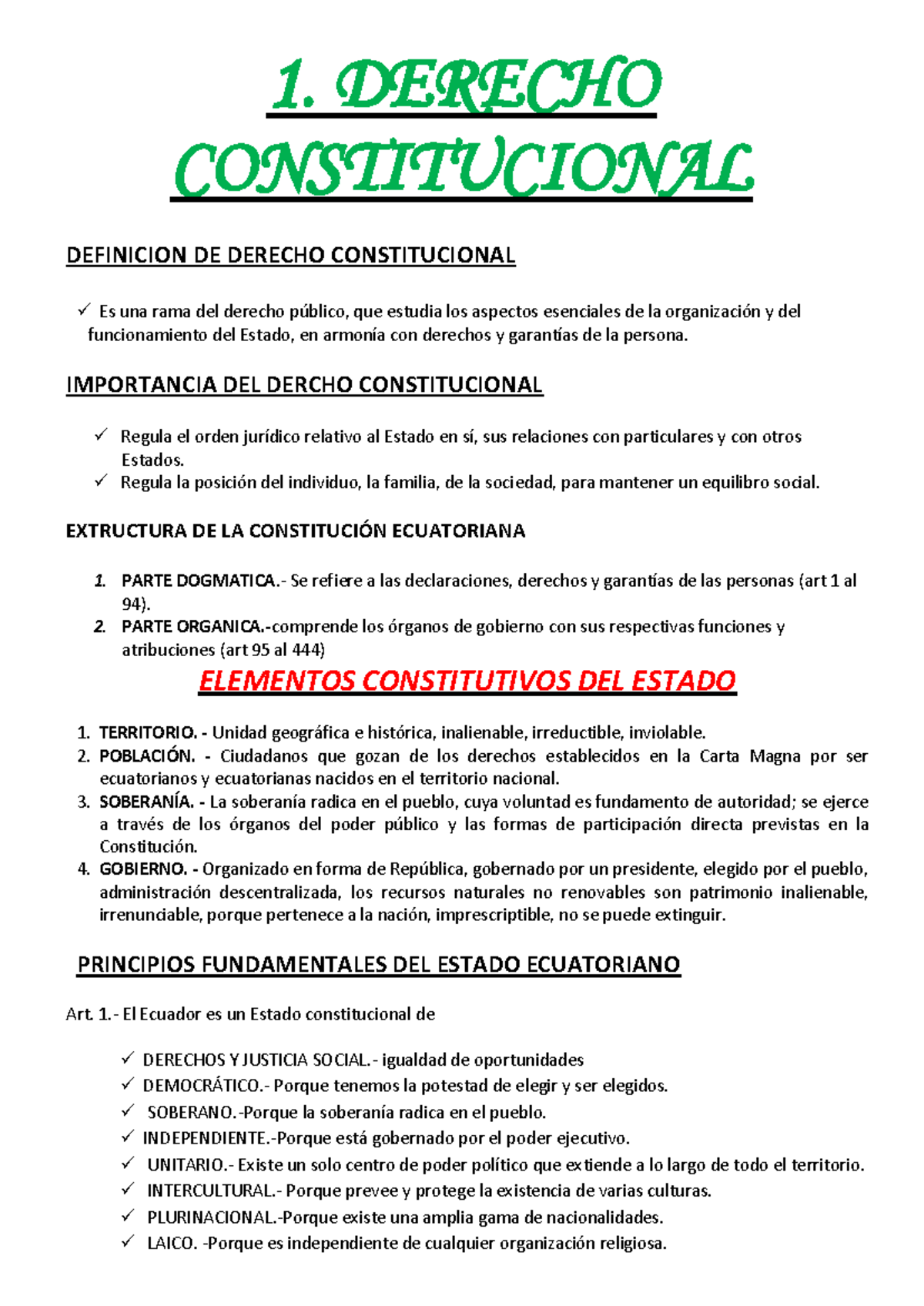 Temario Resuelto titulos verdes - 1. DERECHO CONSTITUCIONAL DEFINICION ...