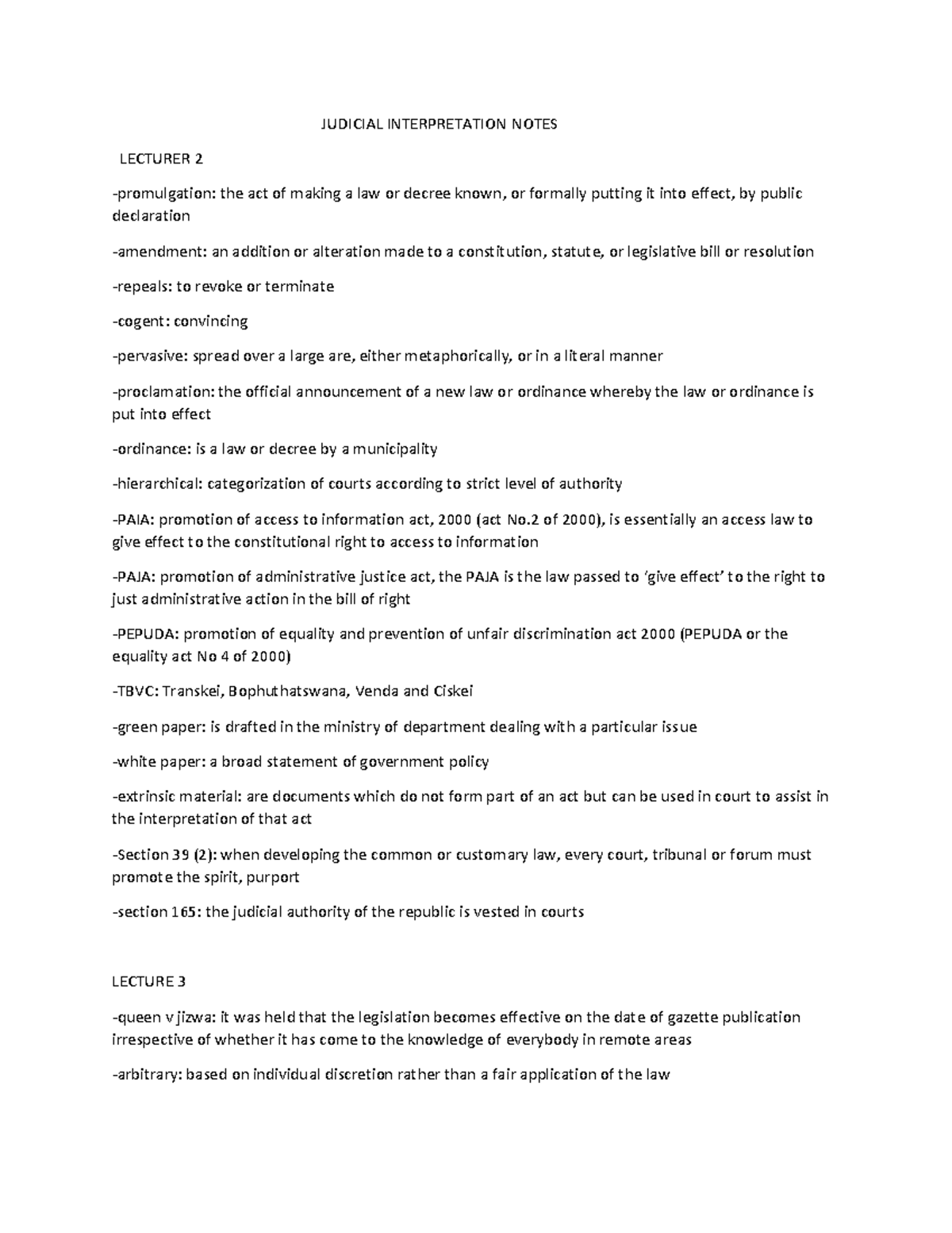 Judicial Interpretation 1 - JUDICIAL INTERPRETATION NOTES LECTURER 2 ...