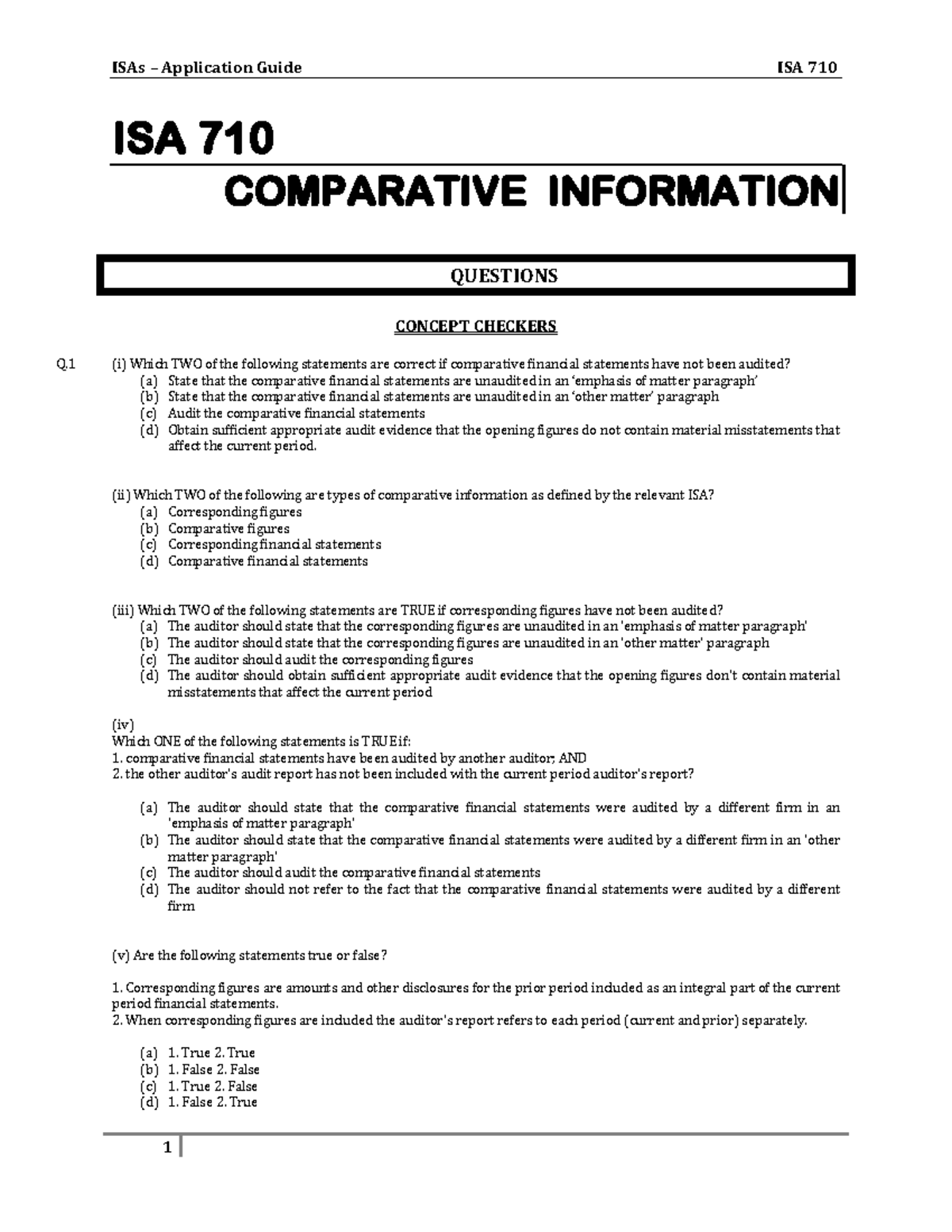 ISA 710 Application Guide - ISA 710 COMPARATIVE INFORMATION QUESTIONS ...