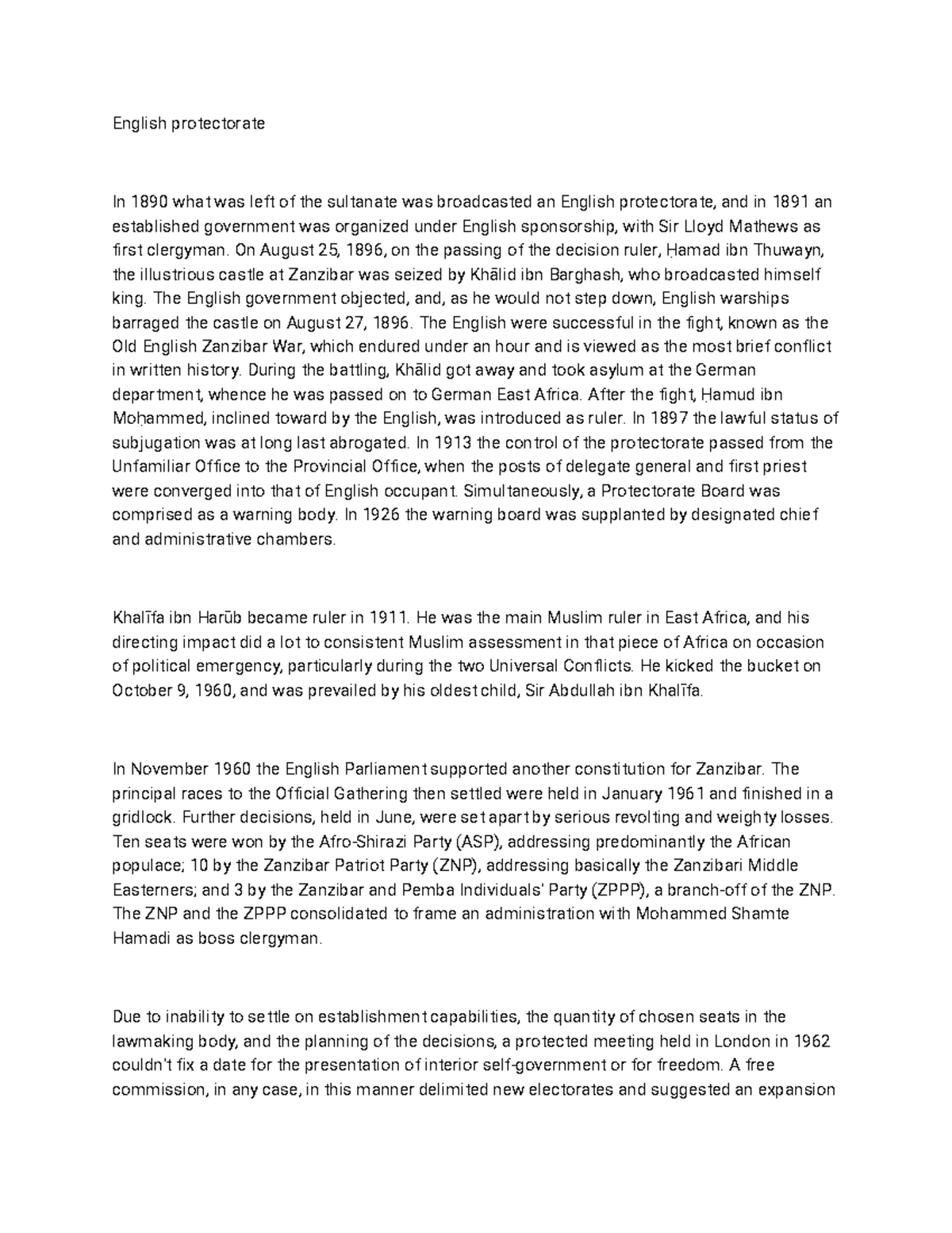 English protect-WPS Office - English protectorate In 1890 what was left ...