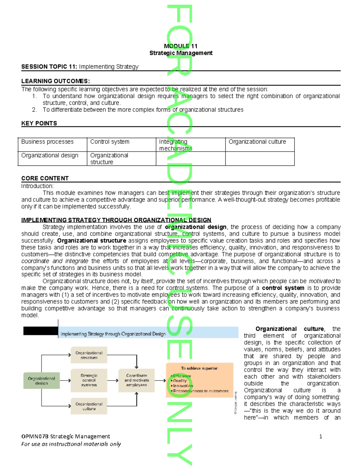 Module 11 - Implementing Strategy - MODULE 11 Strategic Management ...