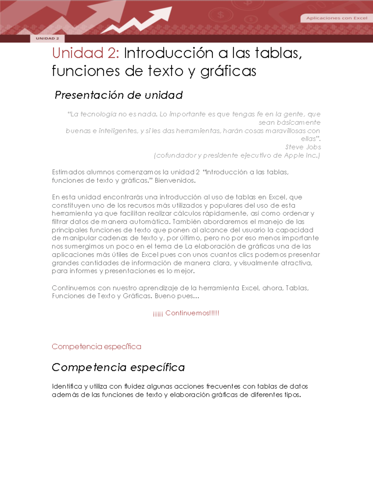 Unidad 2 Introducción a las tablas funciones de texto y gráficas - Unidad 2: Introducción a las ...
