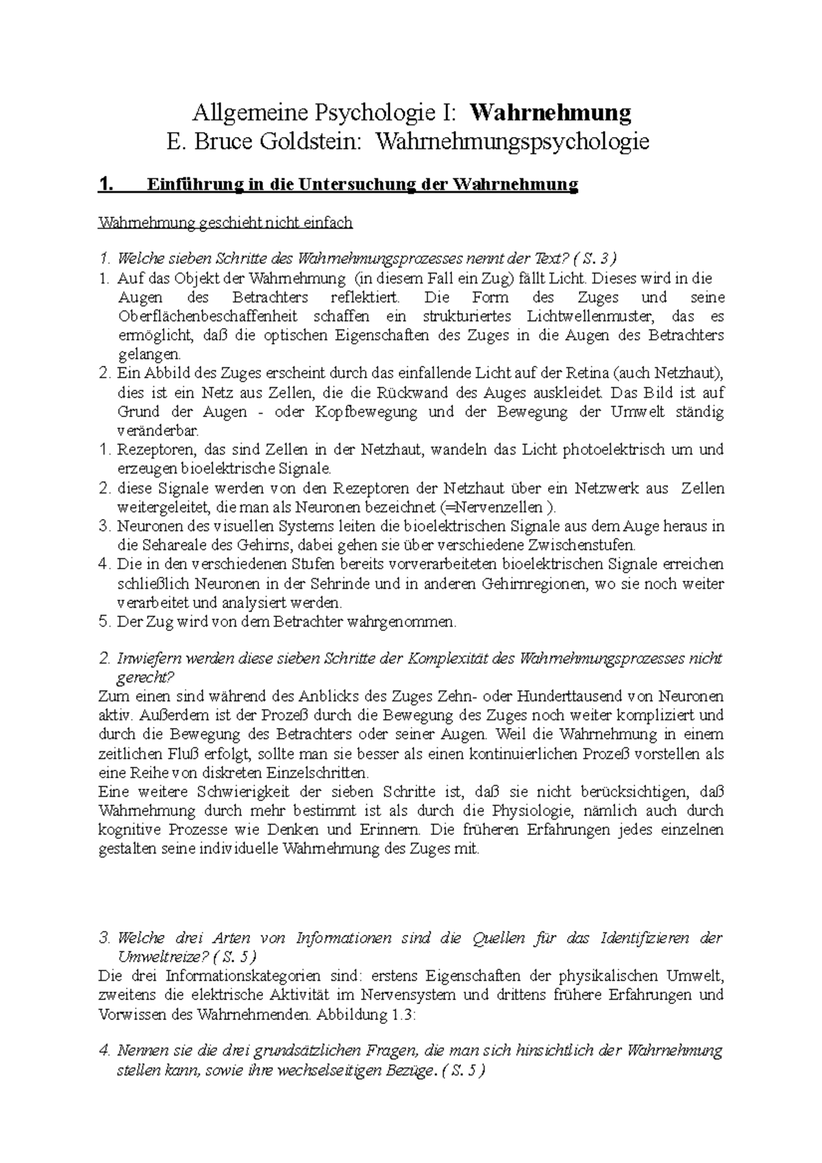 Goldstein 1 - Einführung in die Untersuchung der Wahrnehmung - Allgemeine Psychologie I ...