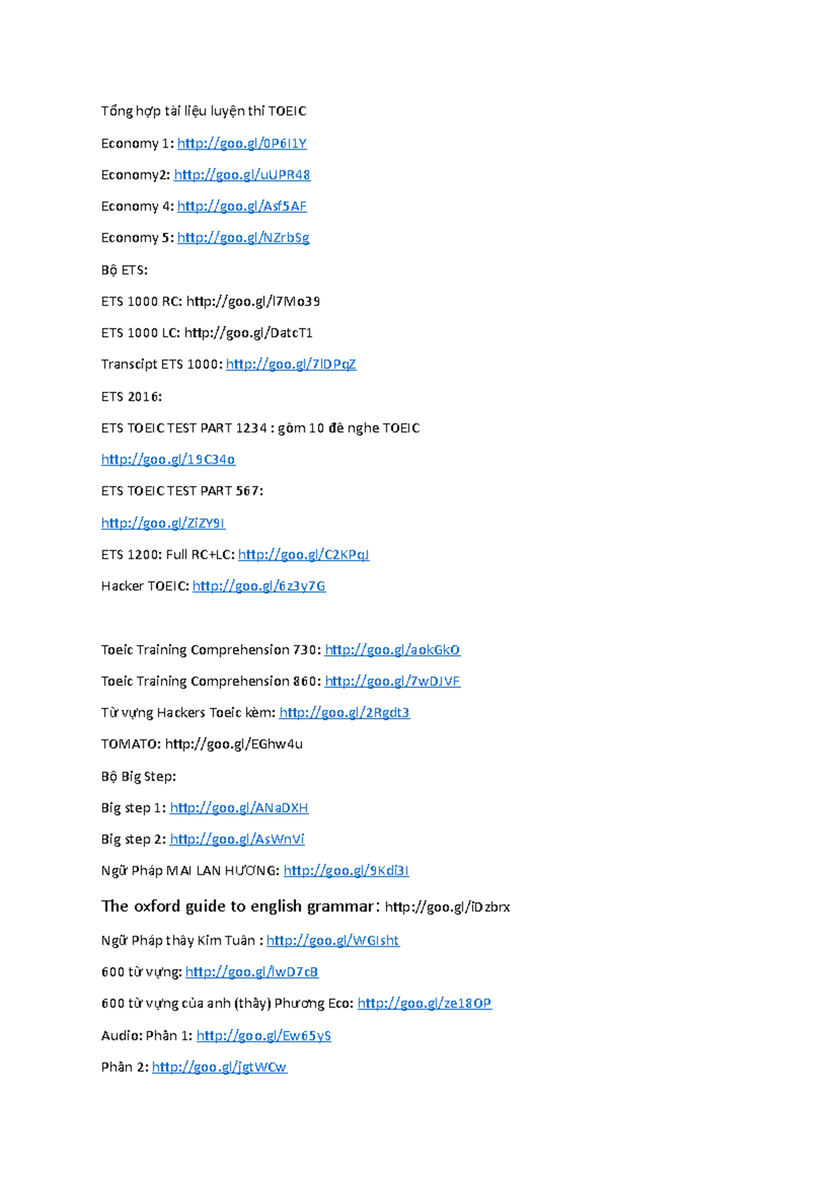 Tổng hợp tài liệu luyện thi Toeic - T ng h p tài li u luy n thi TOEICổ ợ ệ ệ Economy 1: goo ...