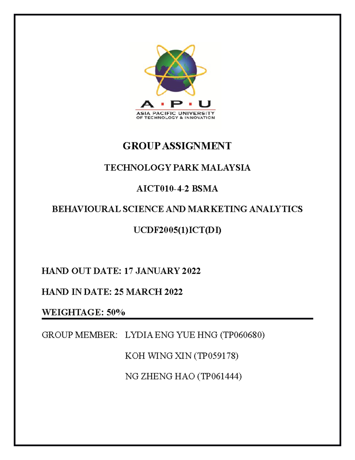 BSMA G6 Assignment - GROUP ASSIGNMENT TECHNOLOGY PARK MALAYSIA AICT010 ...