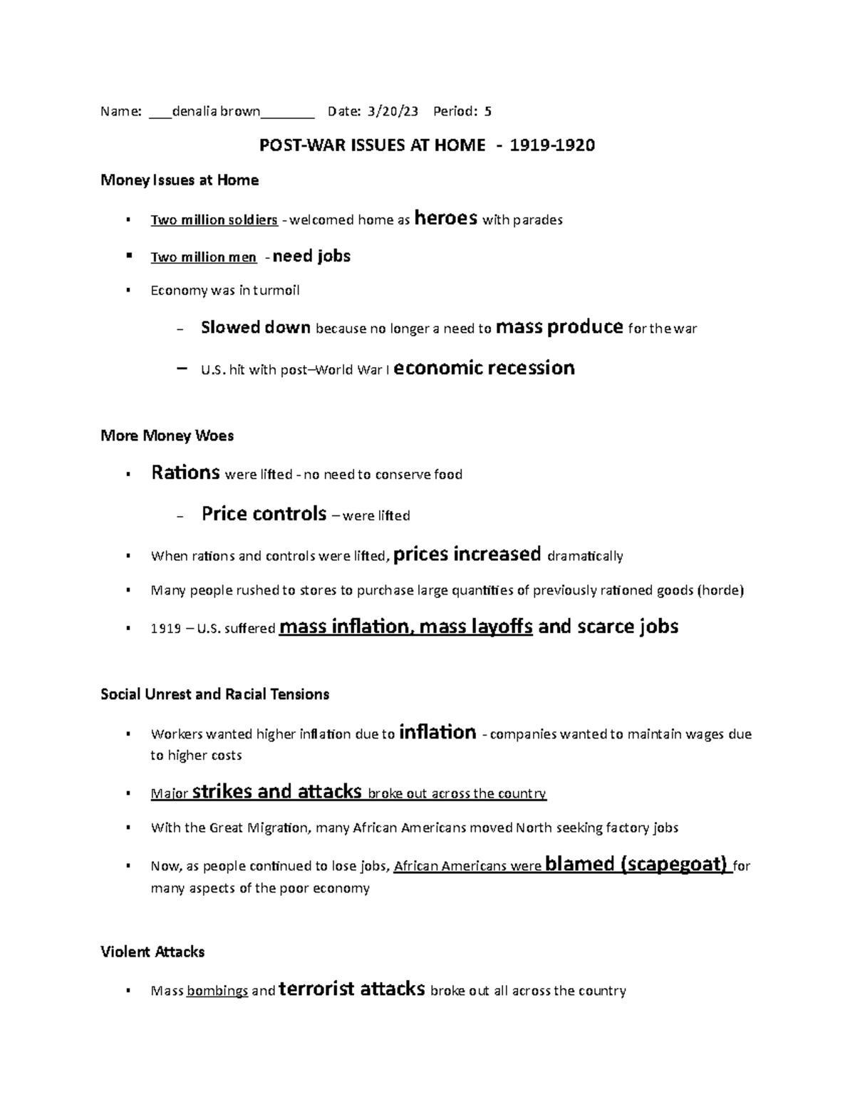 POST-WAR Issues AT HOME G.N. sms020718 denalia - Name: denalia brown ...