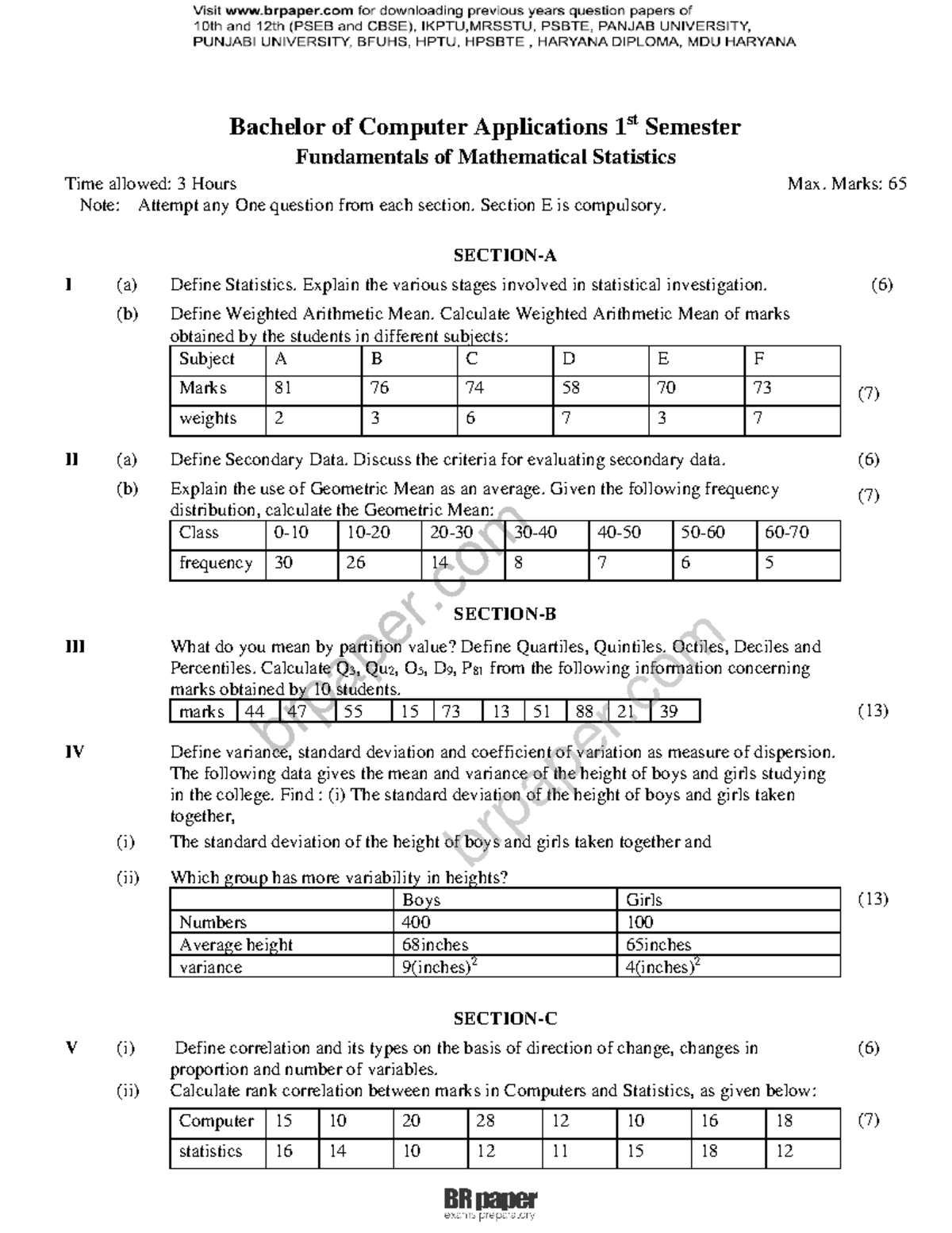 FMS(1st)Dec2019 - Question ppr - Bachelor of Computer Applications 1 st ...