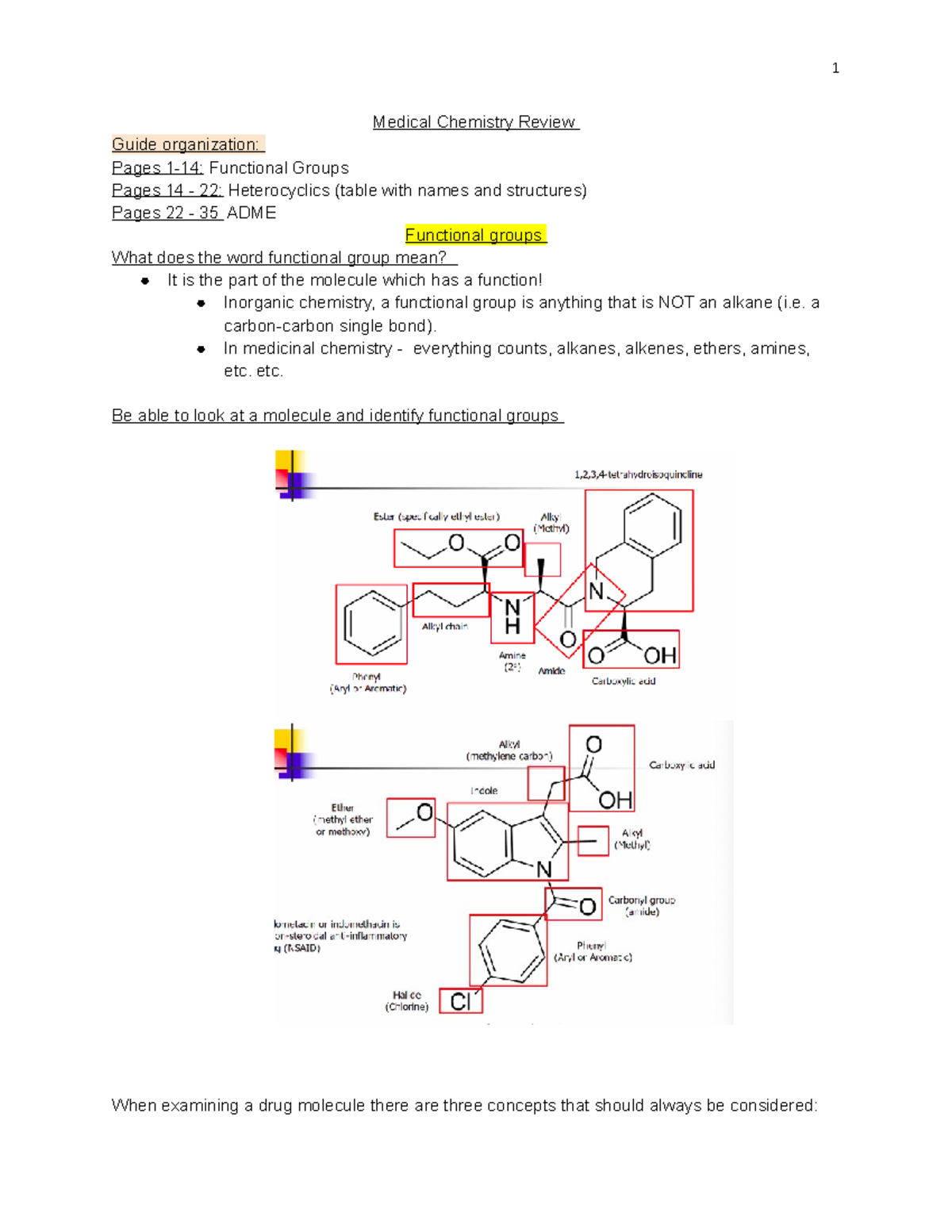 Chem - Review Sheet - Lecture notes Up to exam 1 - Medical Chemistry ...