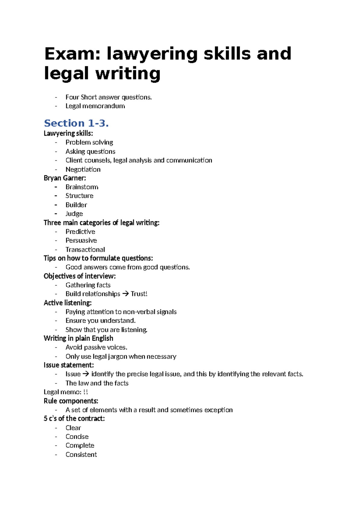 Exam - Lawyering skills an lw - Exam: lawyering skills and legal ...