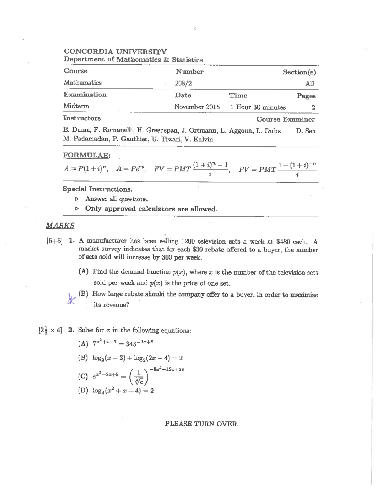 Midterm and final practice - CONCORDIA UNIVERSITY Department of ...