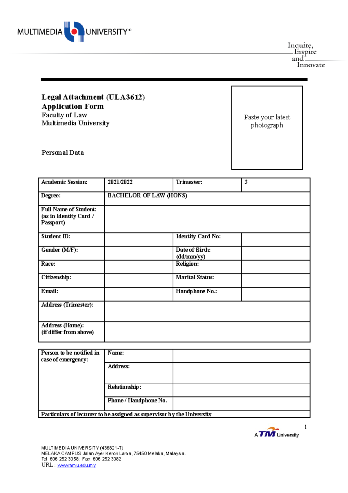 05 TRI 2130 ULA3612 Application form - Legal Attachment (ULA3612 ...