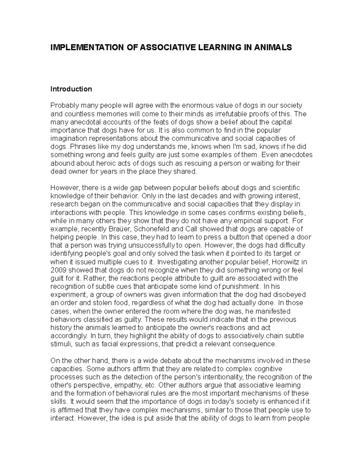 Implementation of associative learning in animals - IMPLEMENTATION OF ...