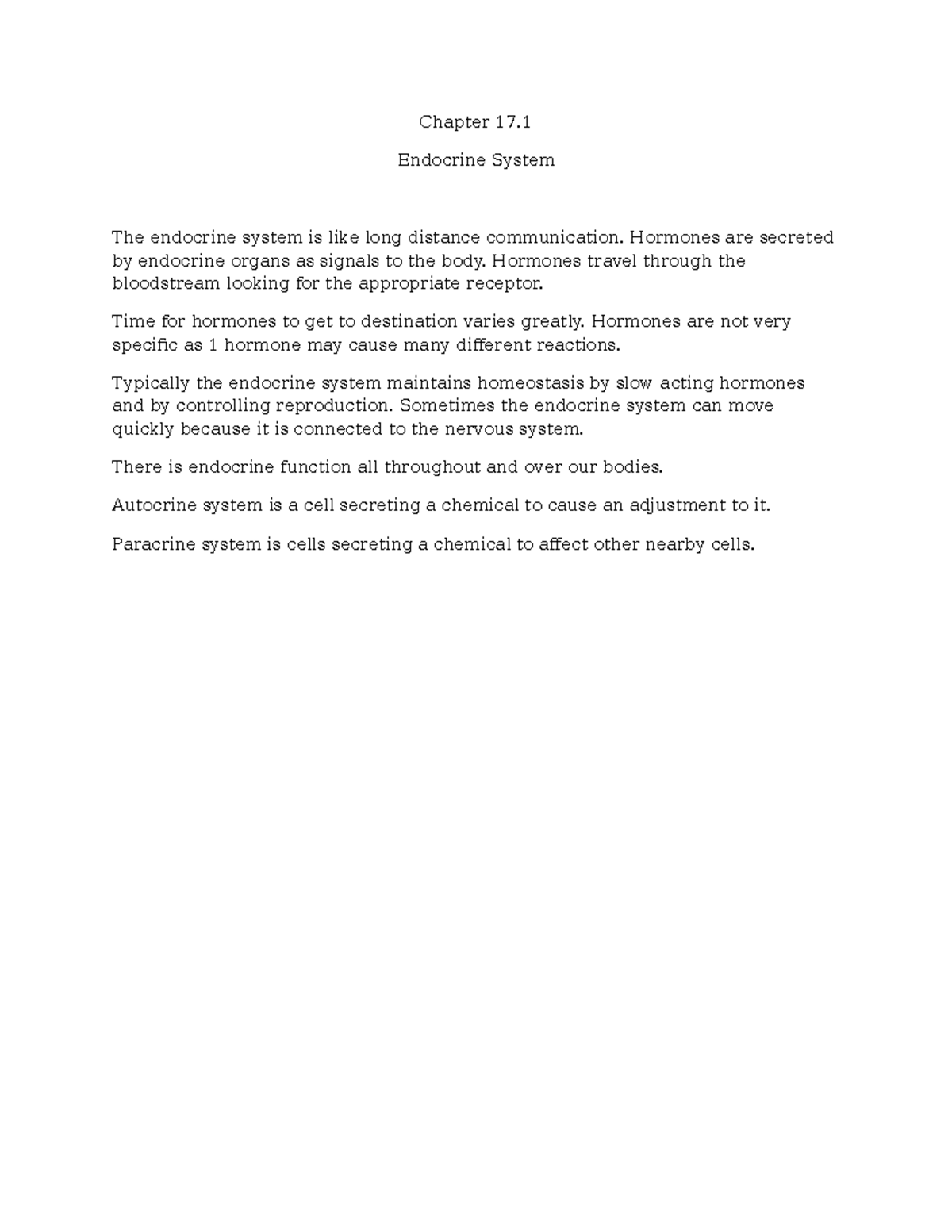 Chapter 17 - Summary Human Anatomy & Physiology Ii - Chapter 17 ...