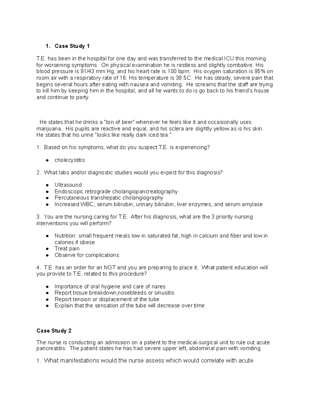 In Class - GI CASE Studies - Case Study 1 T. has been in the hospital ...