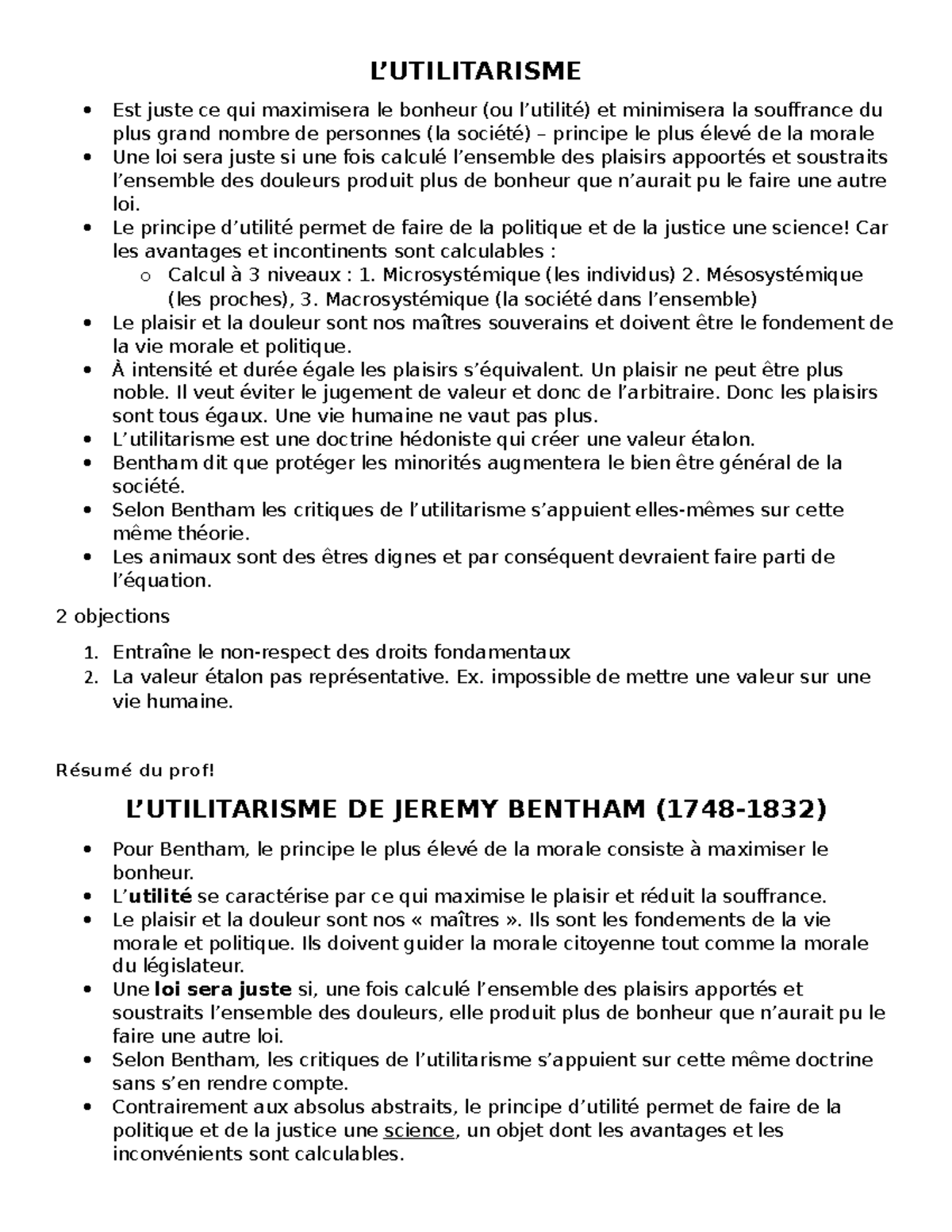 Utilitarisme-résumé - Petit résumé d'un des théoriciens - L ...