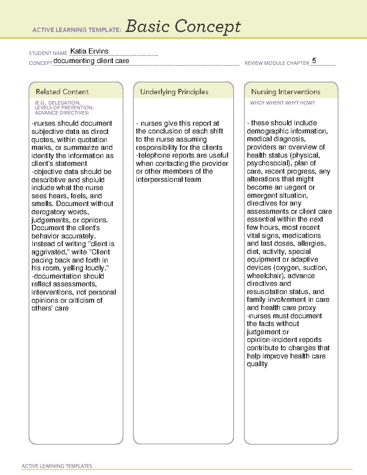 Basic Concept Blank Documenting Client Care ACTIVE LEARNING TEMPLATES 