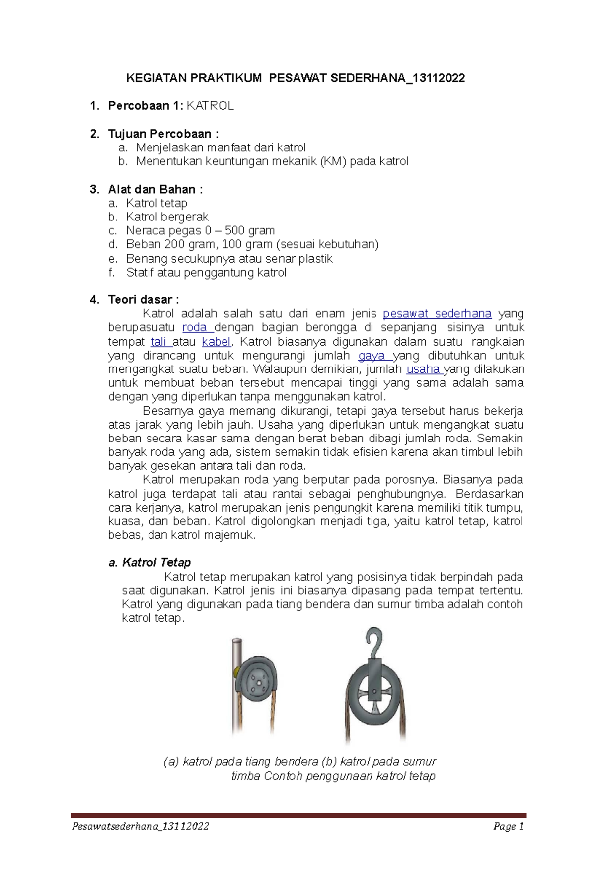 7. M4 katrol 13112022 - Pesawatsederhana_13112022 Page 1 KEGIATAN PRAKTIKUM PESAWAT SEDERHANA ...