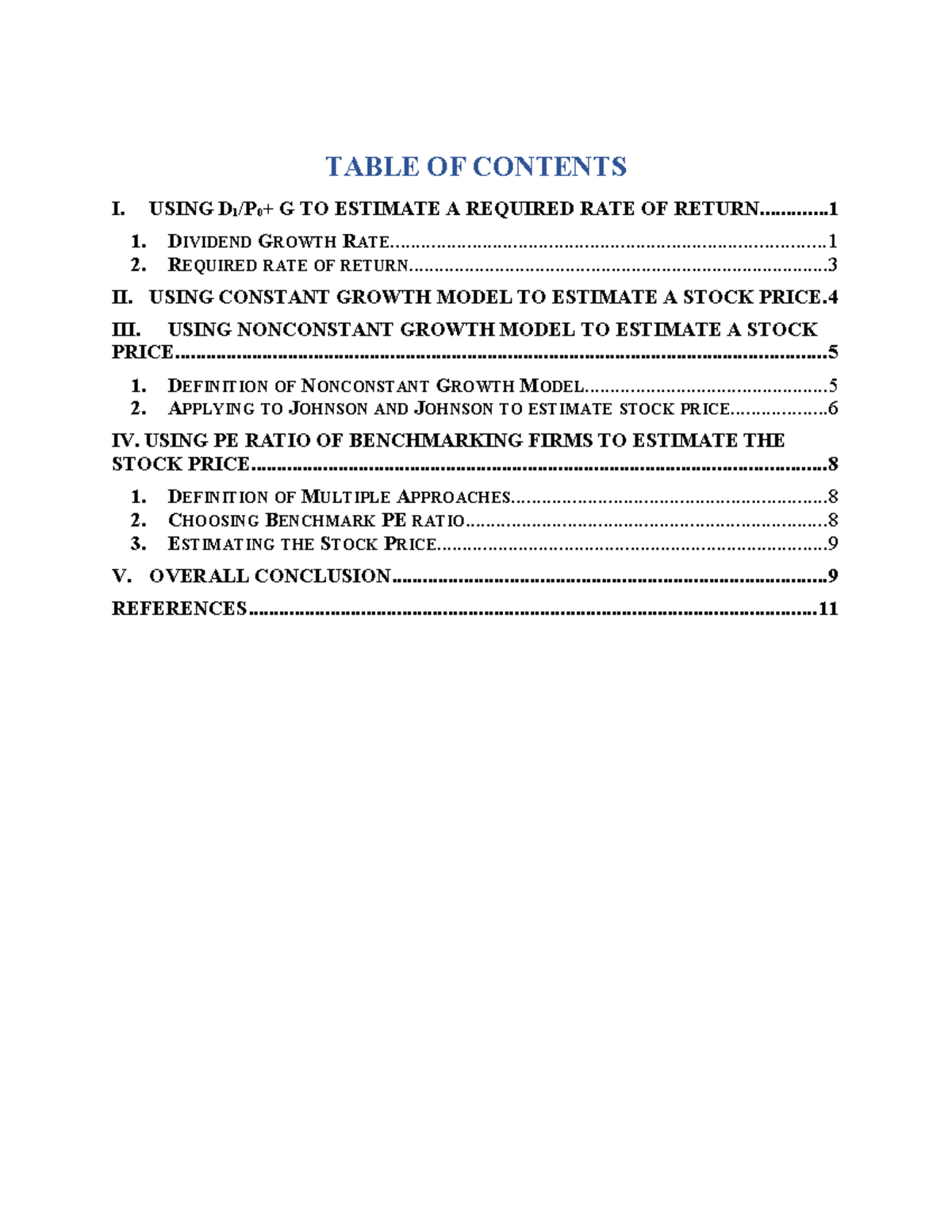 Group-8- Report-2 - TABLE OF CONTENTS I. USING D 1 /P 0 + G TO ESTIMATE ...