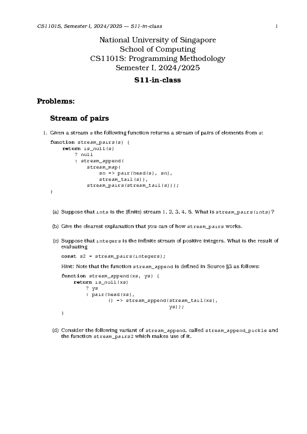 Studio S11 in class ASSIGNMENT - CS1101S, Semester I, 2024/2025 — S11 ...