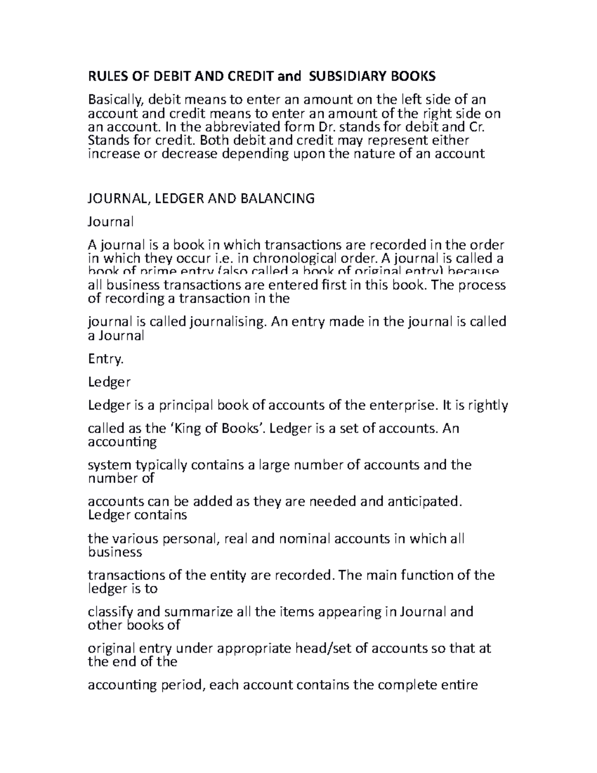 Rules OF Debit AND Credit and Subsidiary Books - RULES OF DEBIT AND ...