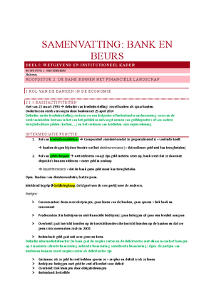 Voorbereiding bank en beurs 21-09 - Bank en Beurs Fundamentals ROL VAN ...