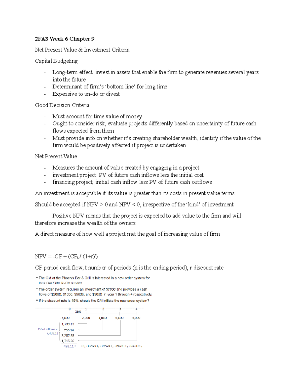 Chapter 9 Oct. 20 - Waquar Ahmad - 2FA3 Week 6 Chapter 9 Net Present Value & Investment Criteria ...