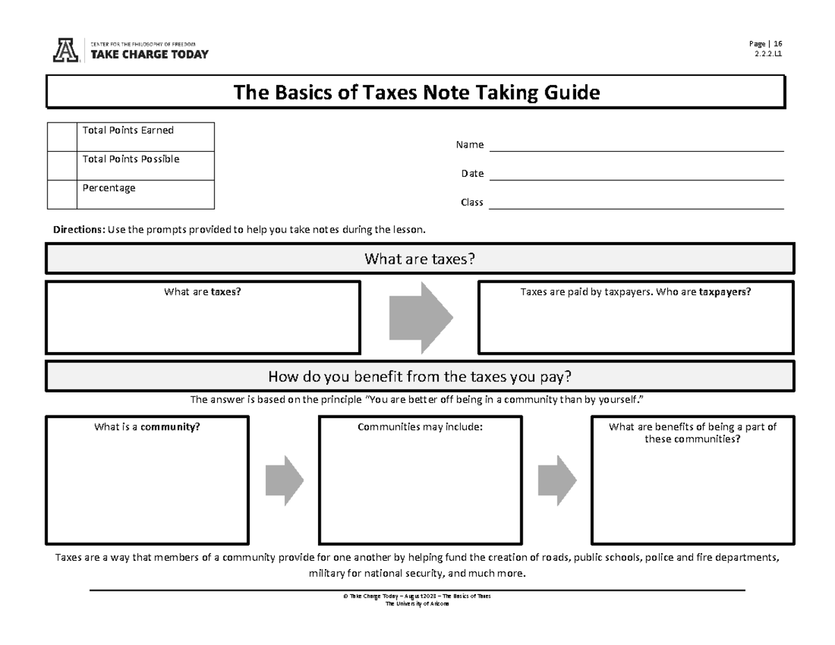 The Basics of Taxes Notes 2 - Page | 16 2.2.2 © Take Charge Today ...