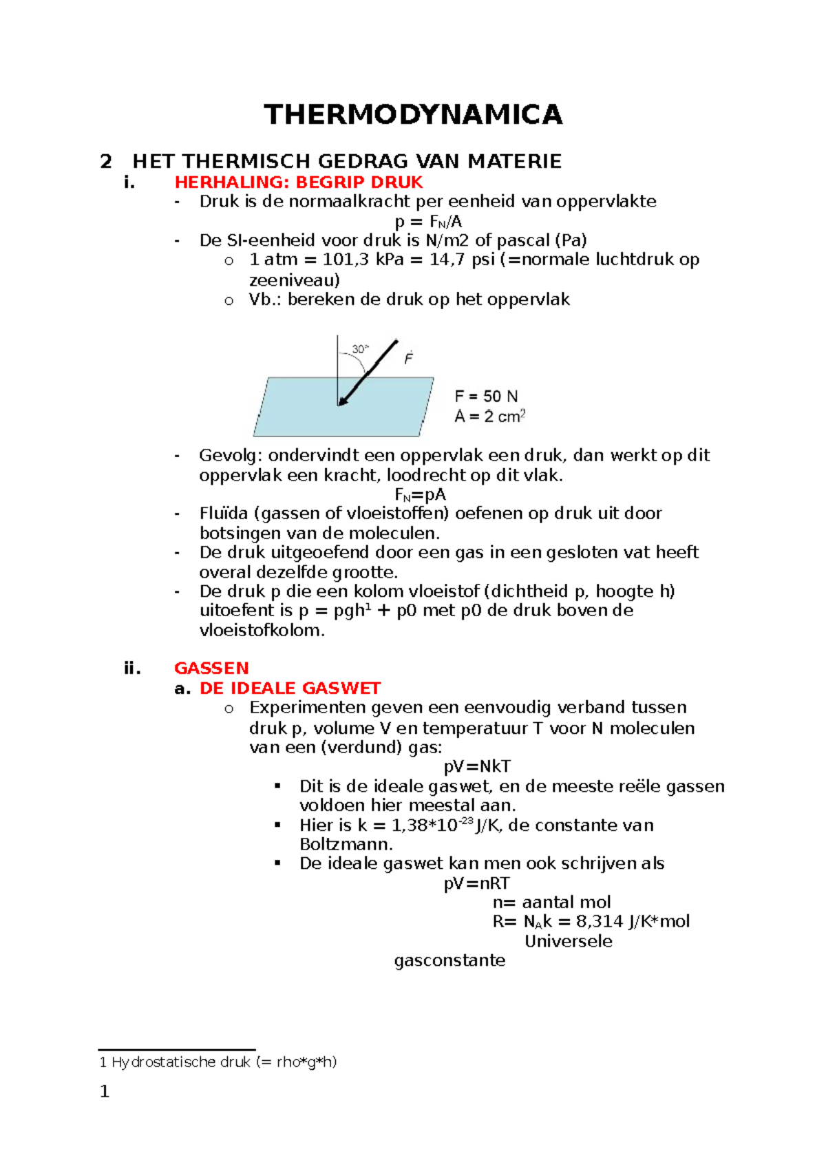 Thermodynamica samenvatting 2 - THERMODYNAMICA 2 HET THERMISCH GEDRAG ...