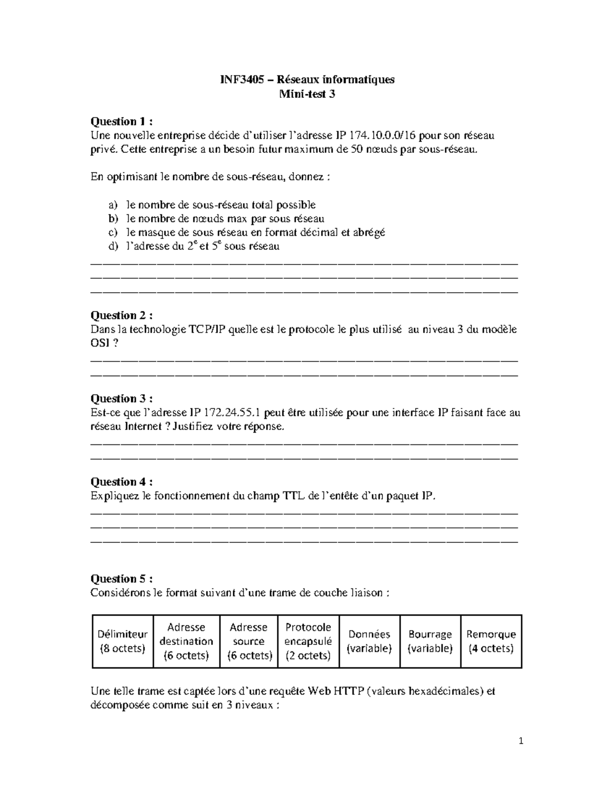 Mini-test3 - prepa d'Exam - 1 INF3405 – Réseaux informatiques Mini-test ...