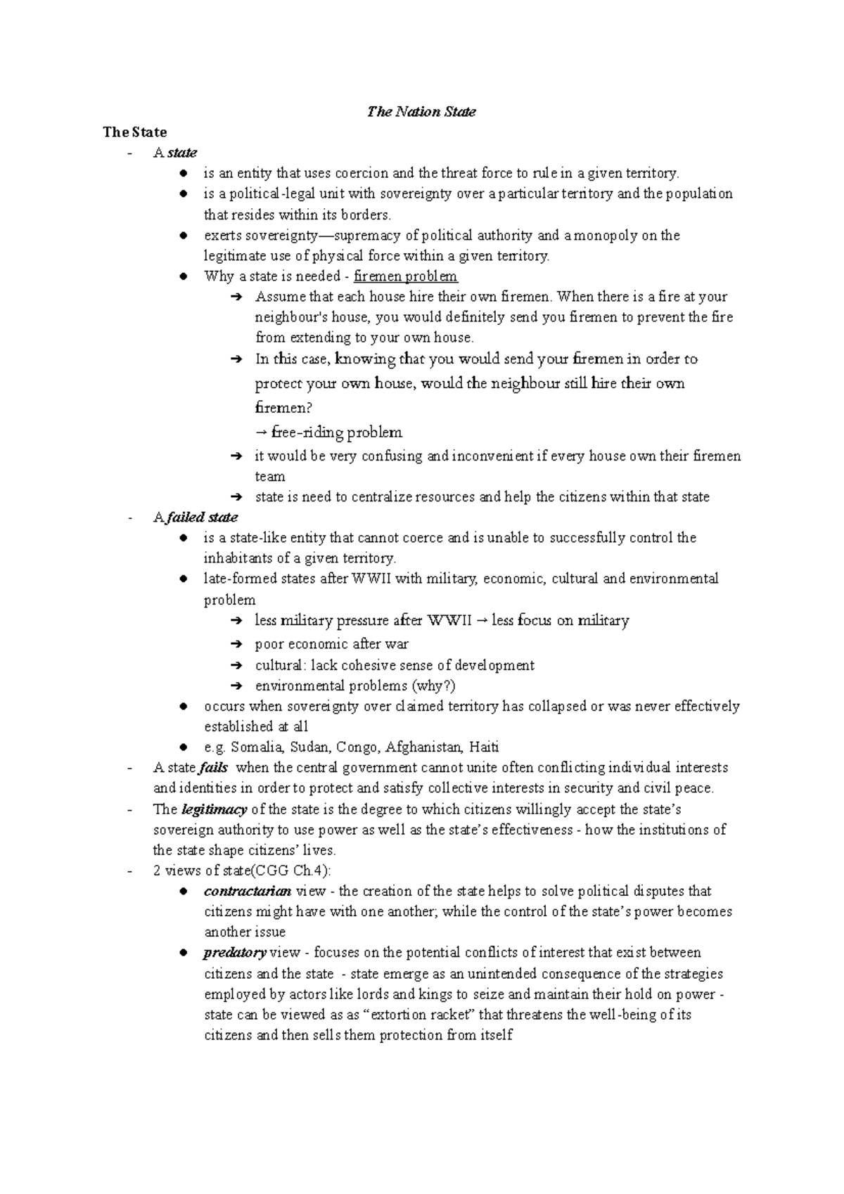 POLI 2015 nationl state tutorial notes - The Nation State The State - A ...