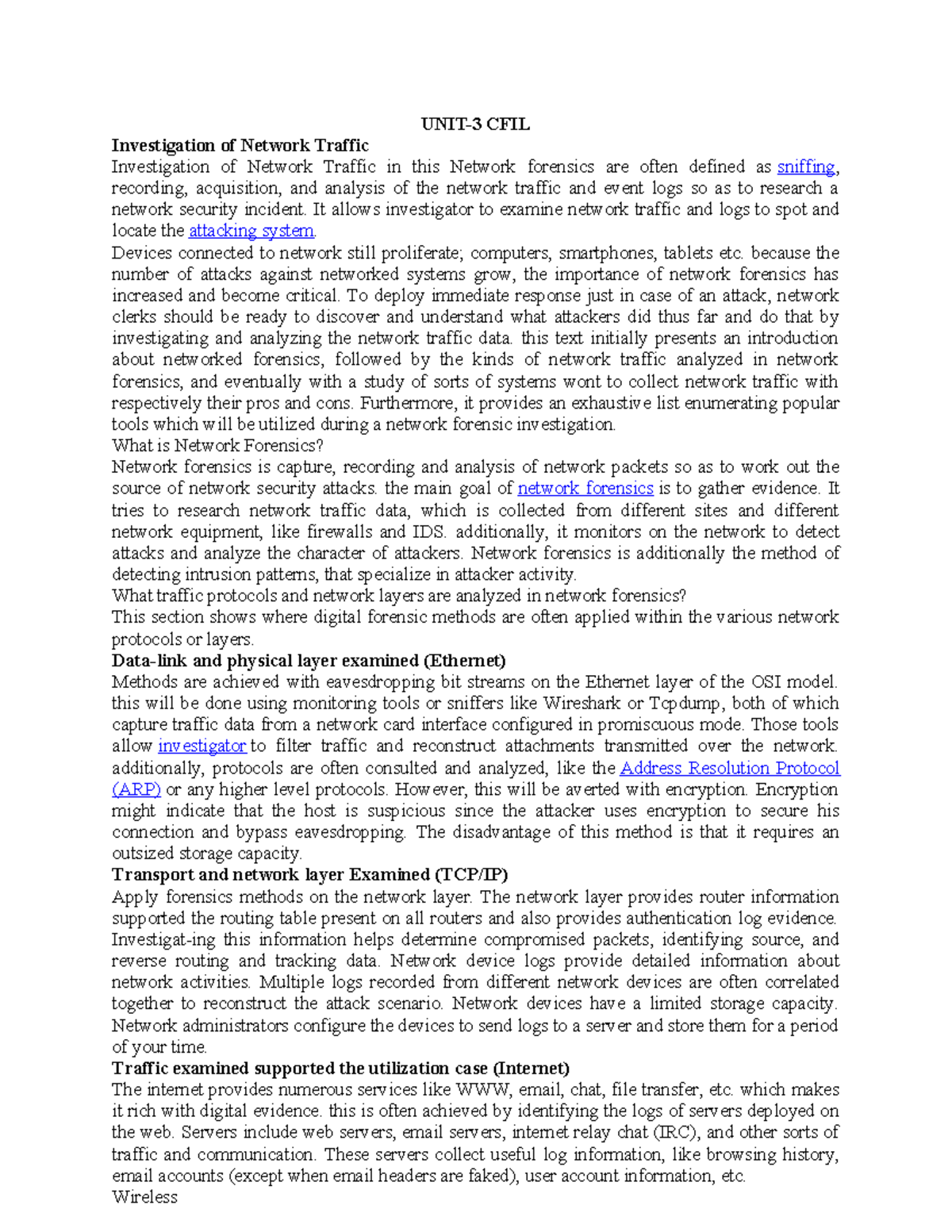 UNIT-3 CFIL - good - UNIT-3 CFIL Investigation of Network Traffic ...