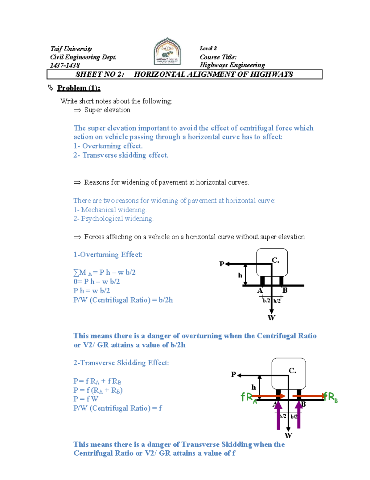 Model Answer Assignment-2 - Taif University Level 8 Civil Engineering Dept. Course Title: 1437 ...