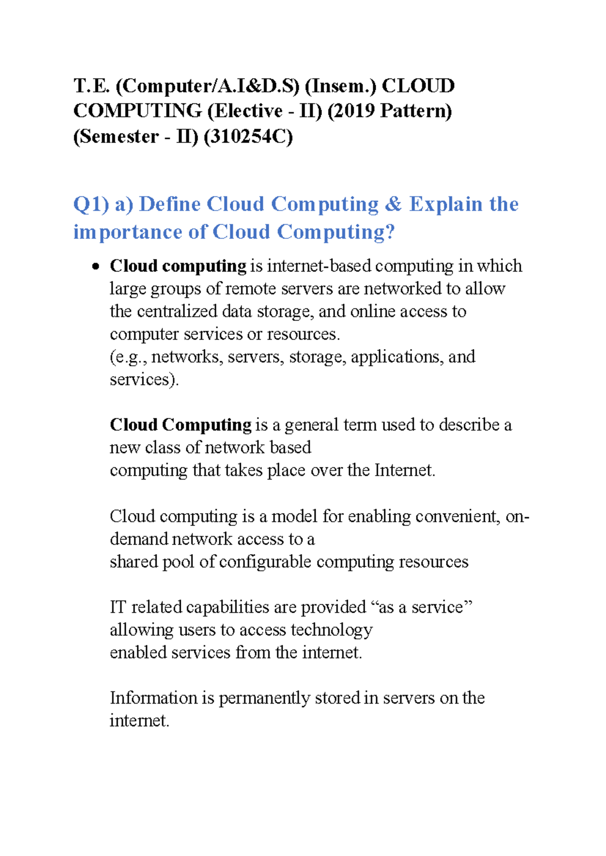 Cloud Computing Insem TE Pattern 2019 - T. (Computer/A&D) (Insem.) CLOUD COMPUTING (Elective ...