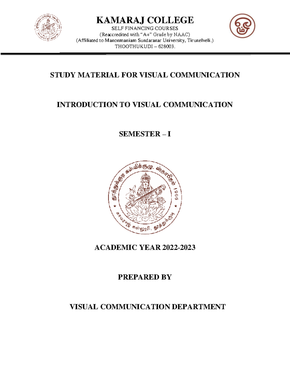 Core Introduction to Visual Communication - KAMARAJ COLLEGE SELF FINANCING COURSES (Reaccredited ...