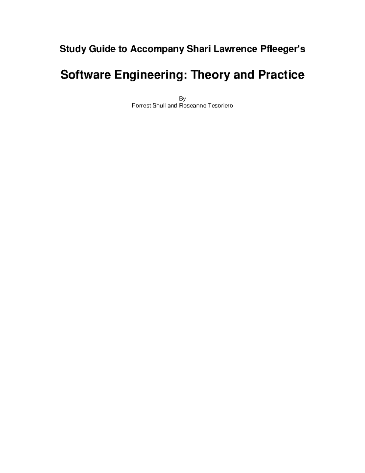 Software Engineering Theory and Practice - Study Guide to Accompany Shari Lawrence Pfleeger's ...