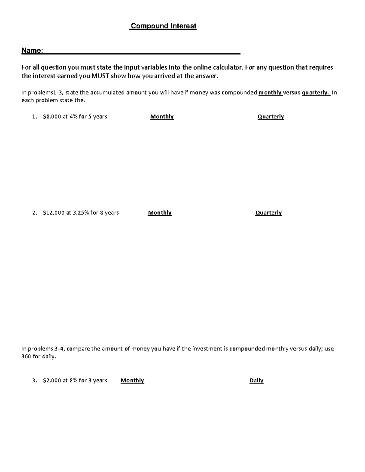 Compounded interest problems PDF - Compound Interest Name: - Studocu
