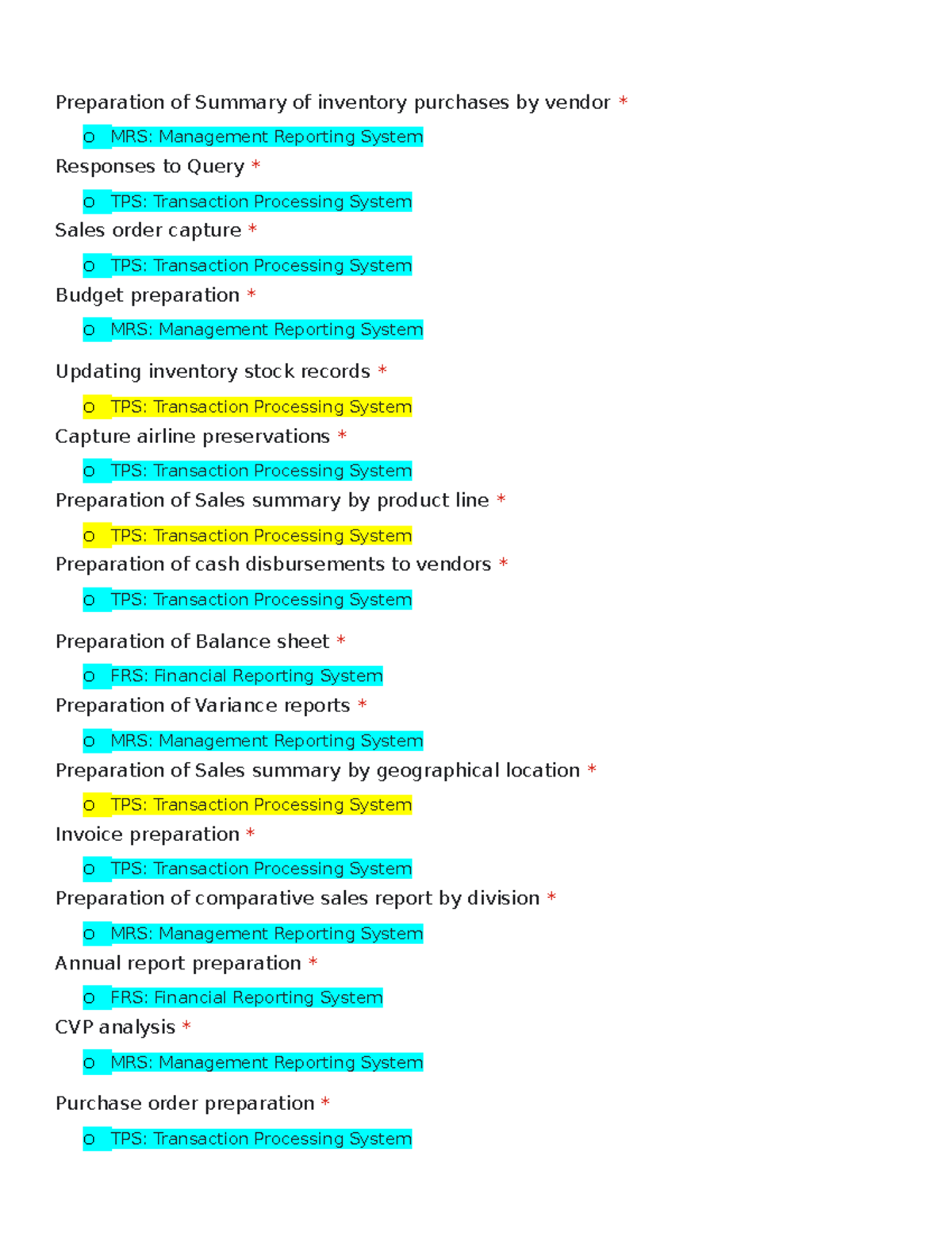 CIS 1st quiz - CIS 1st quiz - Preparation of Summary of inventory ...