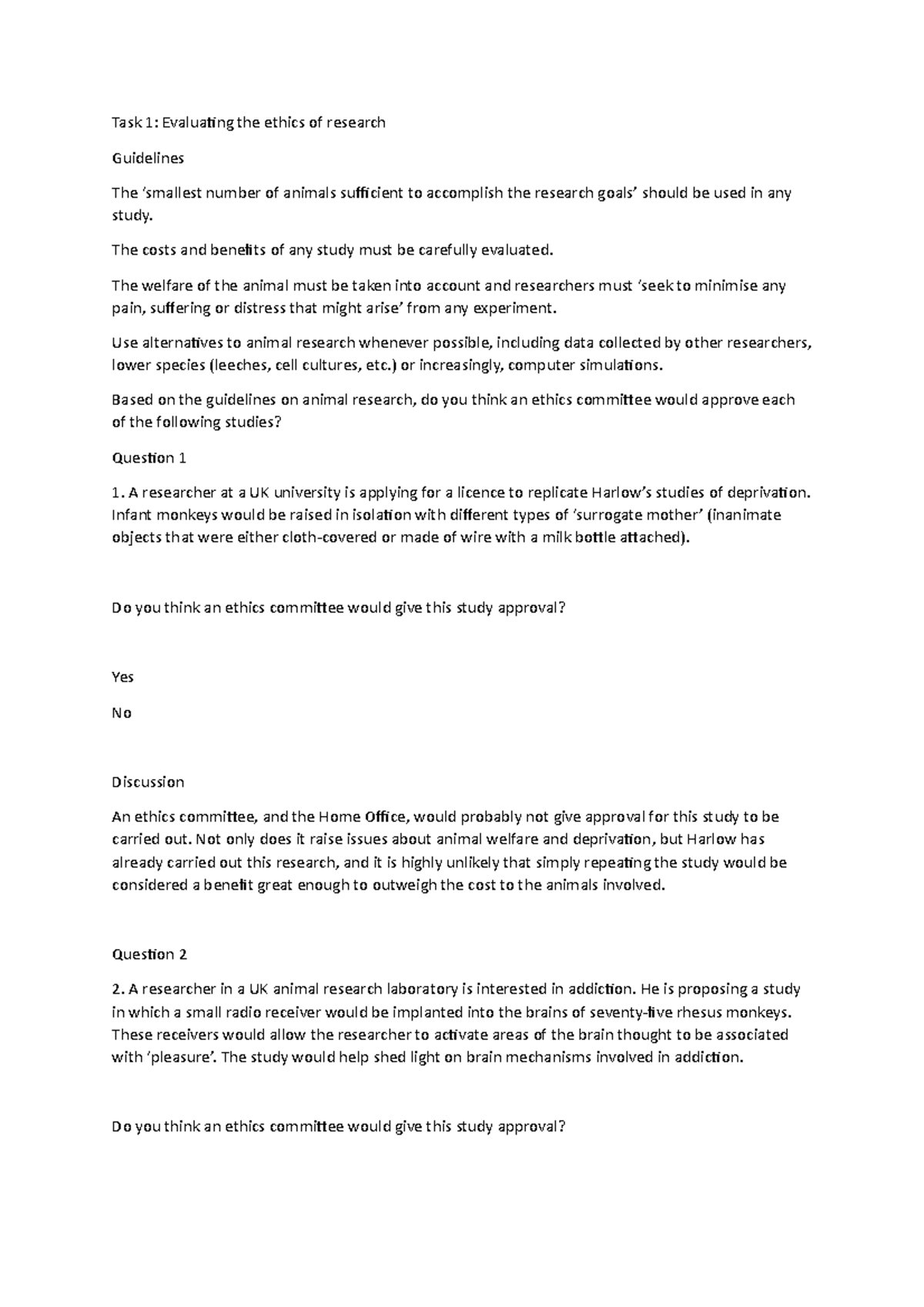 Researching animals and humans part 2 - Task 1: Evaluating the ethics ...