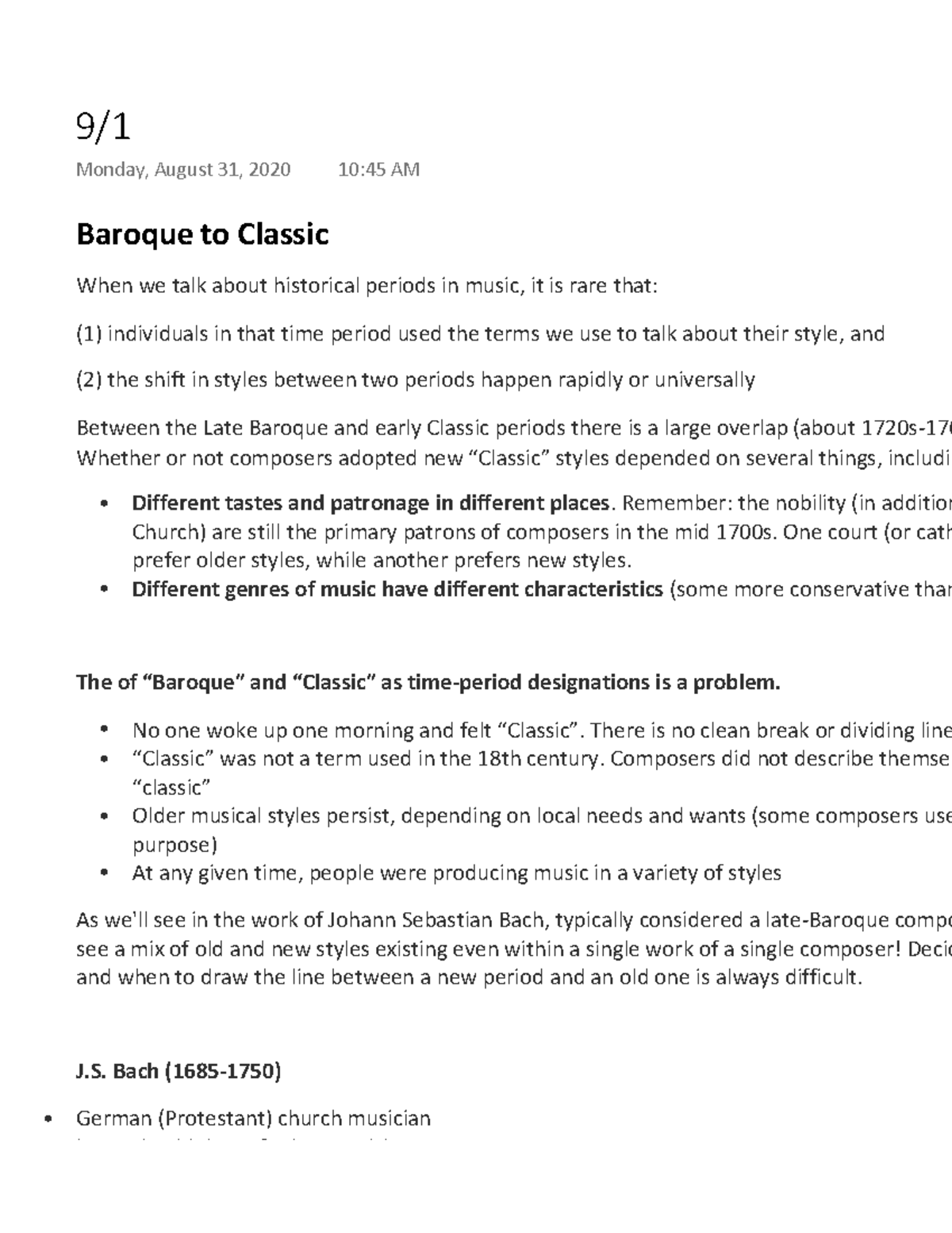 Baroque to Classic Lecture 3 Notes - Baroque to Classic When we talk ...
