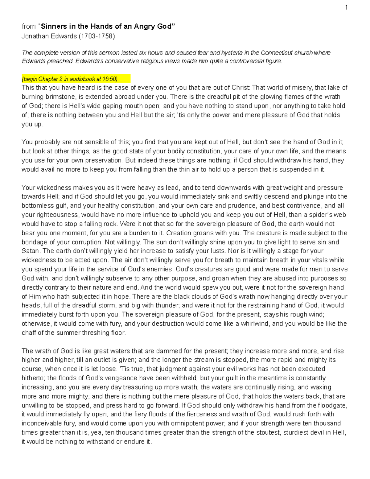 Sinners in the Hands of an Angry God-text - 1 from “Sinners in the ...