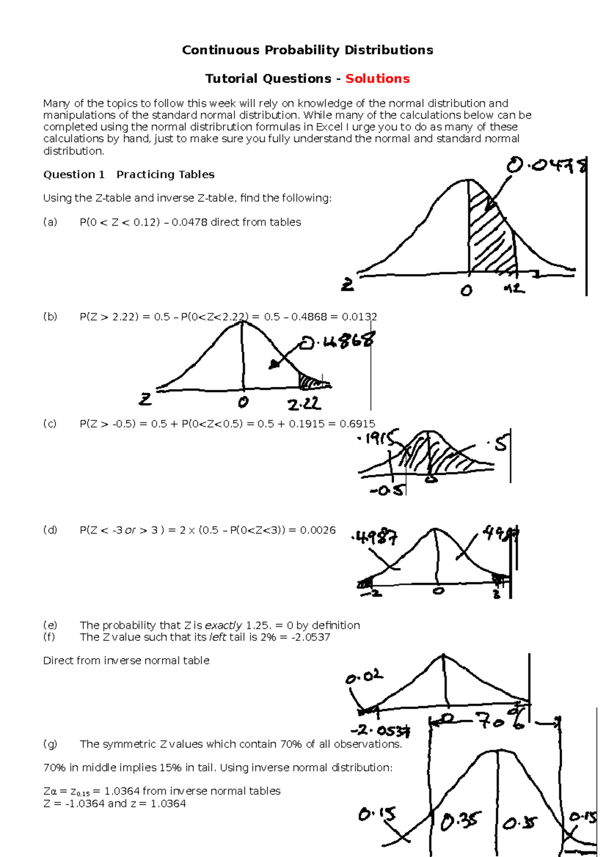 Tutorial Questions Continuous Probability Distributions (2021-01 ...