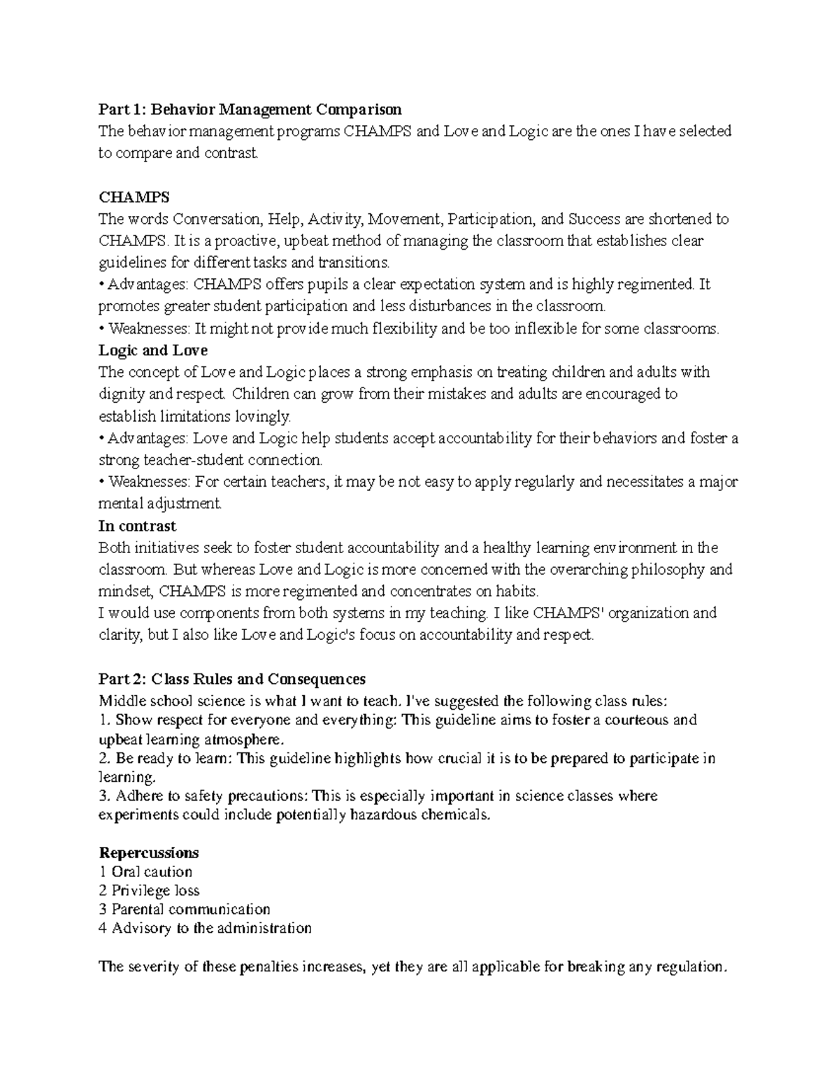 Behavior Management - N/A - Part 1: Behavior Management Comparison The ...