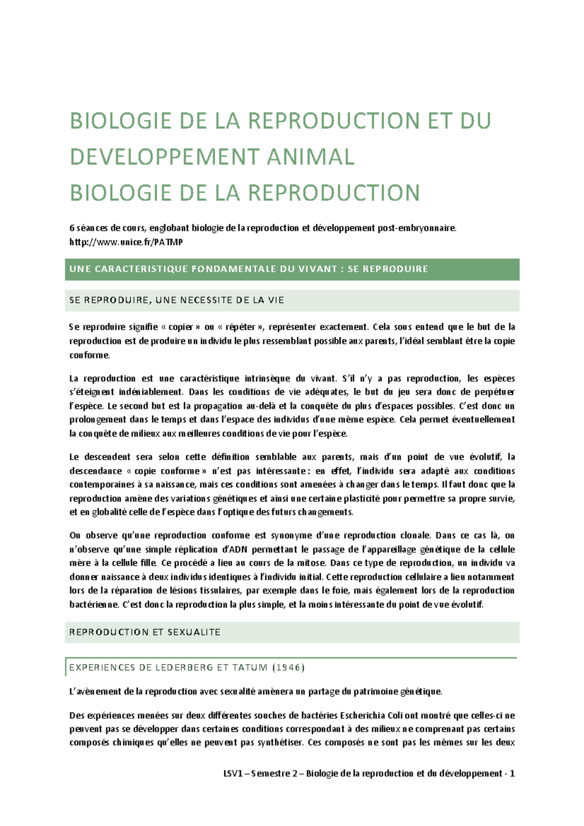 II - Biologie de la reproduction - BIOLOGIE DE LA REPRODUCTION ET DU ...