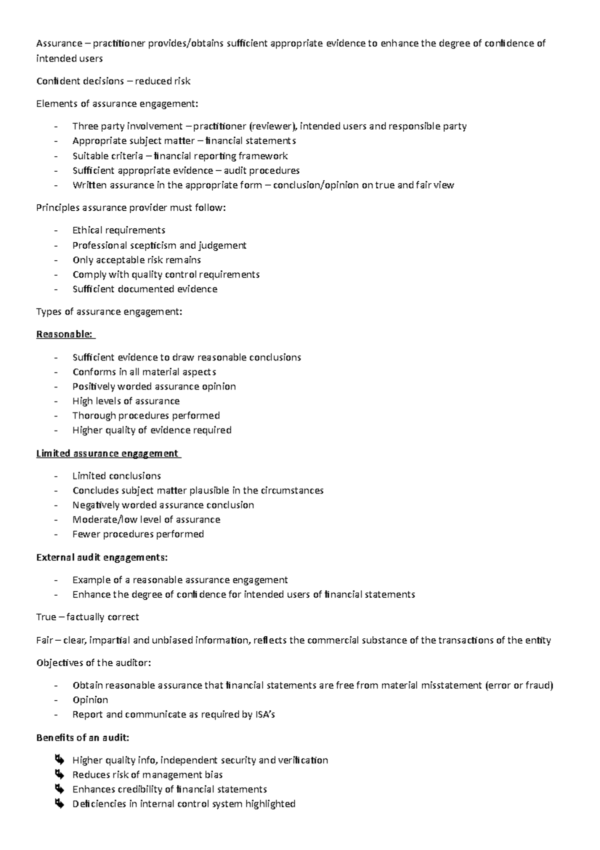 AA notes - Assurance – practitioner provides/obtains sufficient ...