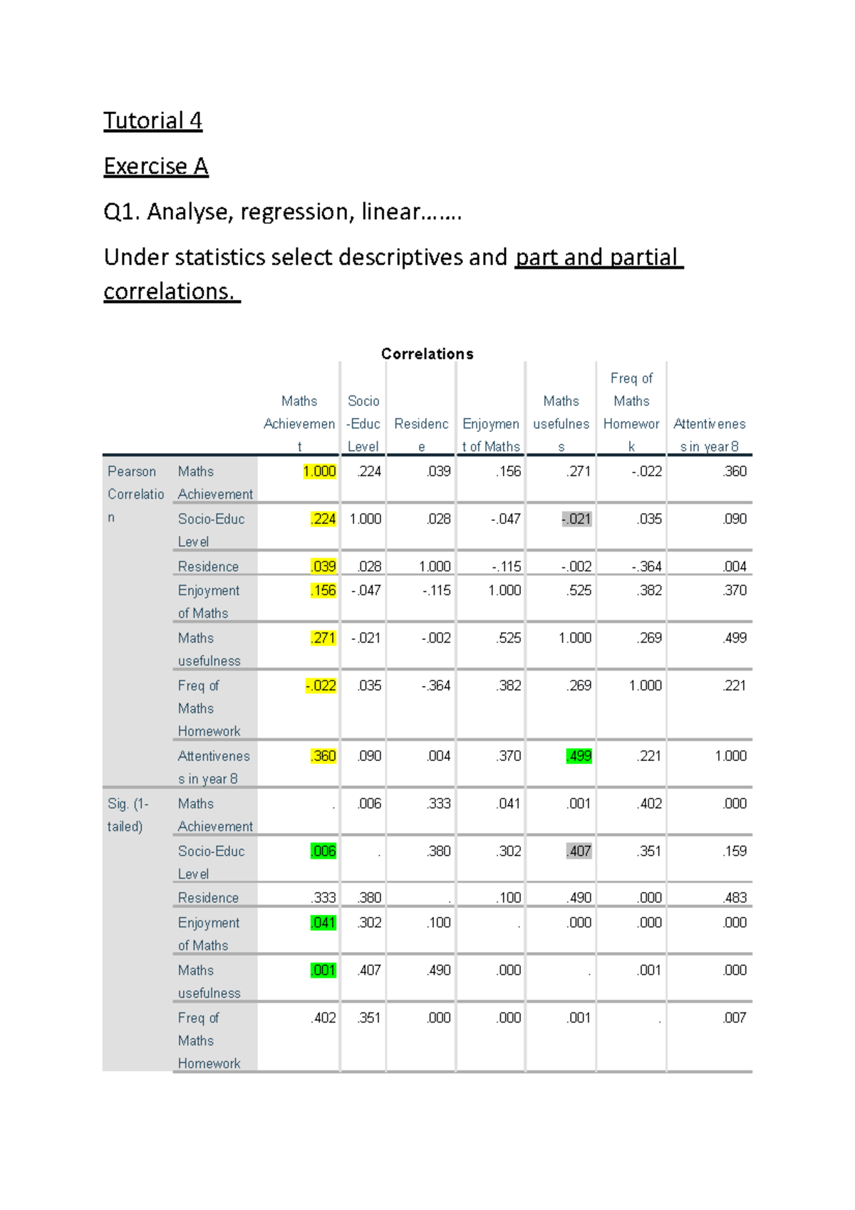 Tutorial 4 - Tutorial 4 Exercise A Q1. Analyse, regression, linear ...