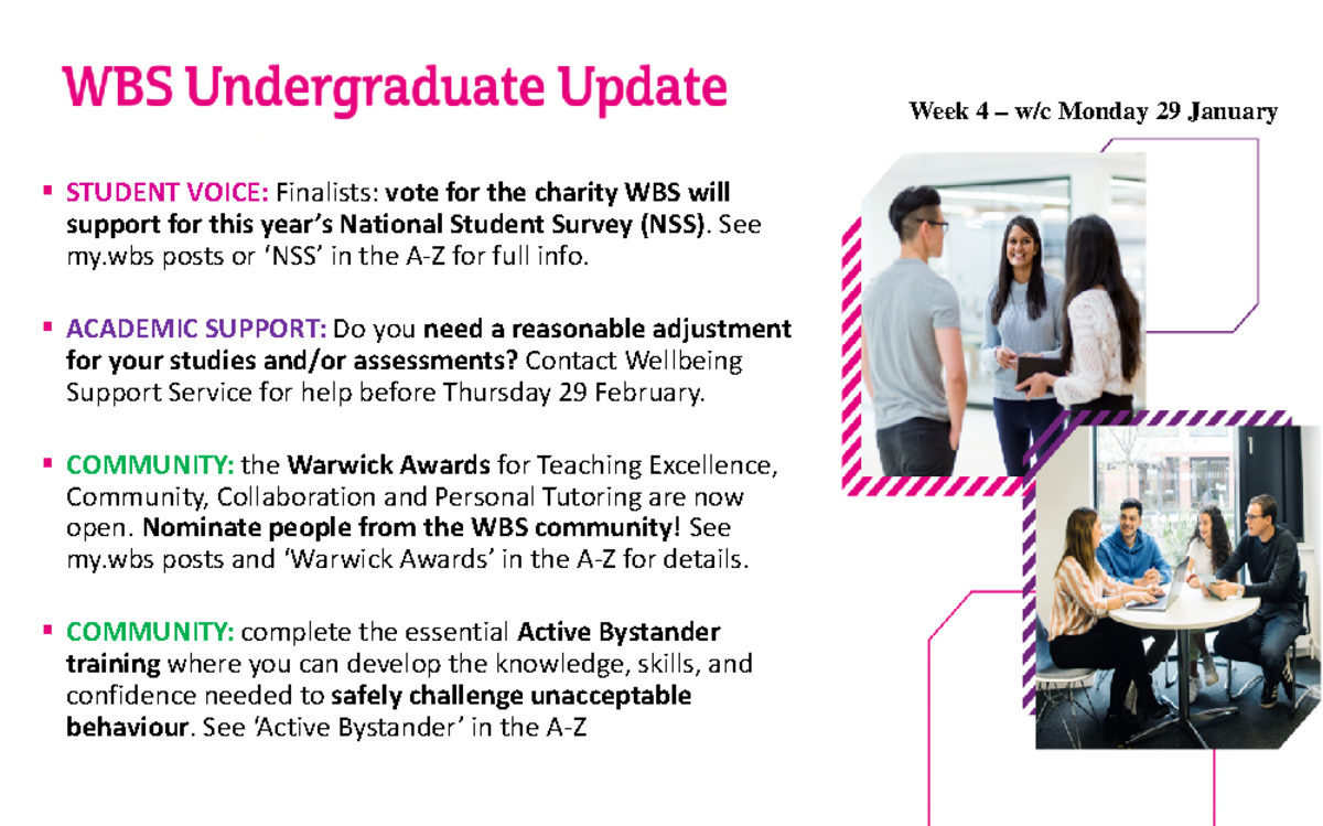 Week 4 Lecture Slides - LS W4 - STUDENT VOICE: Finalists: vote for the charity WBS will support ...