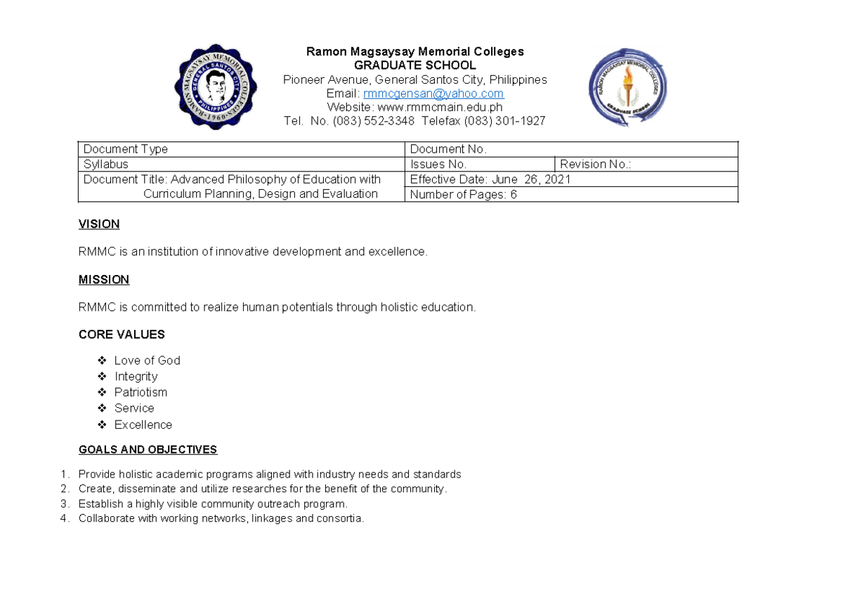 Syllabus Advanced Philosophy updated 2022 1 - Ramon Magsaysay Memorial ...